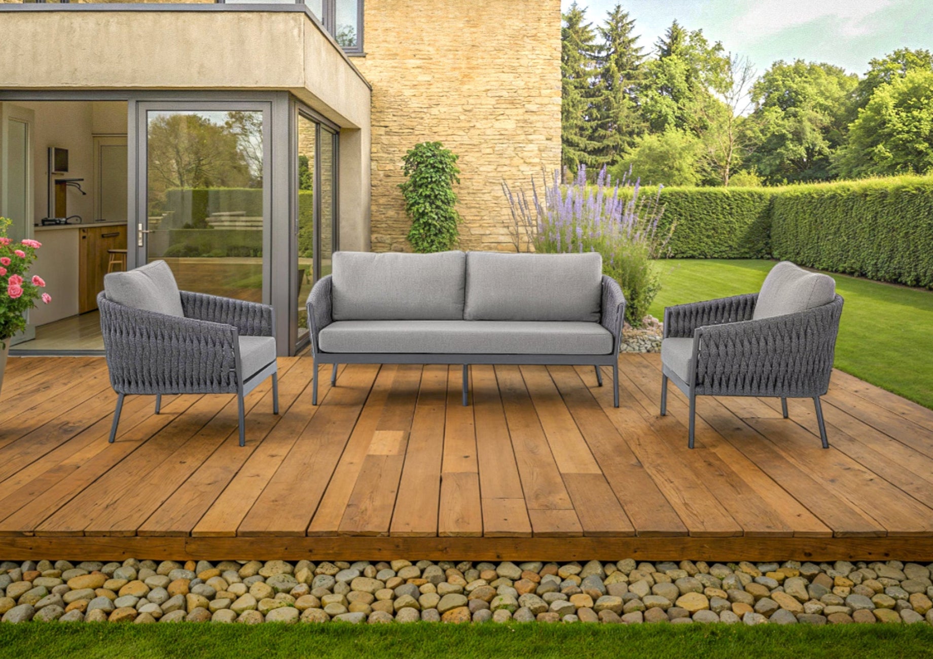 Rope Garden 3 Seater and 2 x Chair Sofa Set